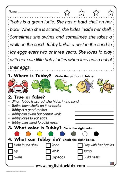 Reading Comprehension Elementary Exercise Comprehension Pass