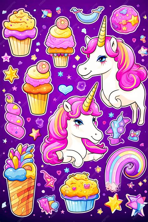Hoja De Pegatinas Con Unicornios De Dibujos Animados Foto Premium