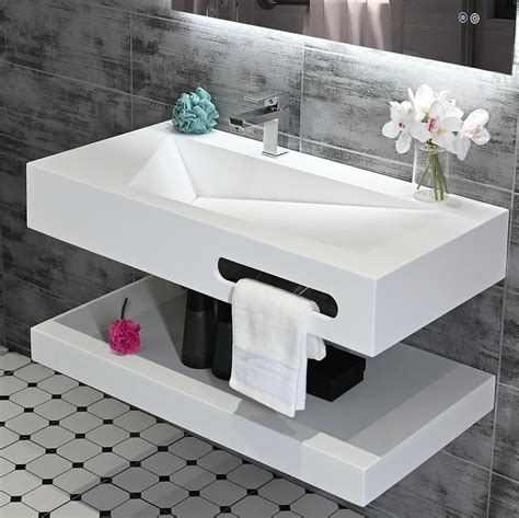 Ggisha 32x19 Wall Mount Bathroom Vanity With Sink Stone Resin