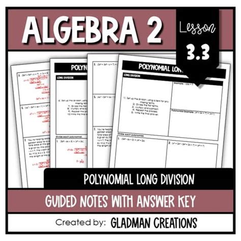 Polynomial Long Division Algebra 2 Guided Notes By Gladman Creations