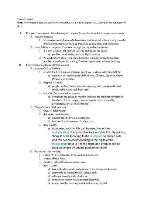 History Of Computers Lecture Format Video Studocu