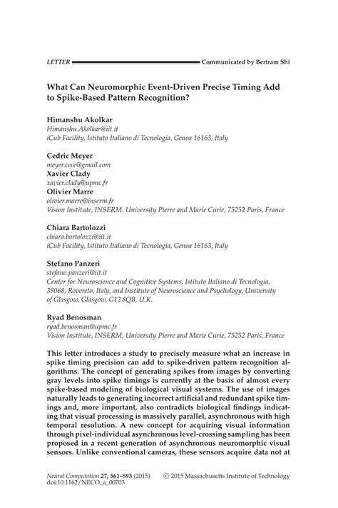 Pdf What Can Neuromorphic Event Driven Precise Timing Add To Spike