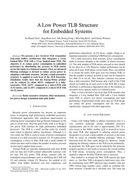 Pdf A Low Power Tlb Structure For Embedded Systems
