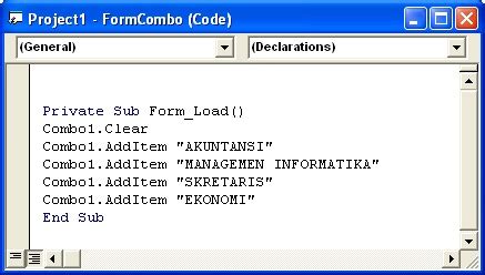 Membuat List ComboBox Pada VB 6 0 Pintar VB Tutorial Visual Basic