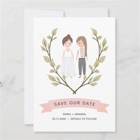 Same Sex Couple Cute Portrait Save The Date Card Zazzle