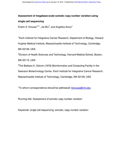 Pdf Assessment Of Megabase Scale Somatic Copy Number Variation Using Single Cell Sequencing