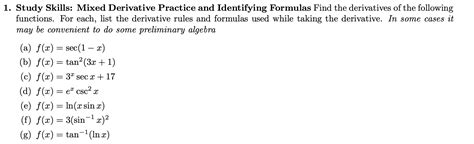 Solved Study Skills Mixed Derivative Practice And