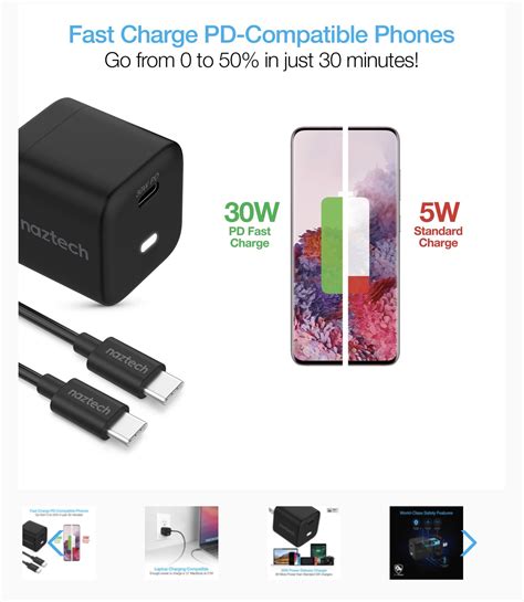 30W USB C PD Fast Wall Charger 4ft USB C Cable Black Phone Depot Repair