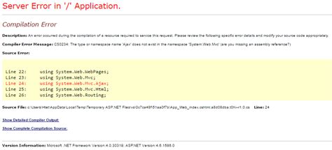 Ajax Does Not Exist In The Namespace Systemwebmvc Error ဖြစ်ခြင်း