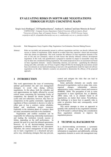 Pdf Evaluating Risks In Software Negotiations Through Fuzzy Cognitive