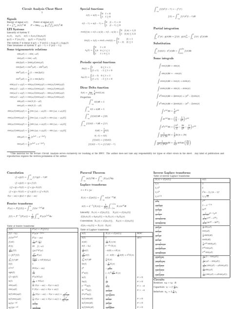 Circuit Analysis Cheat Sheet 24 06 24 2 Pdf Electrical Circuits Electrical Engineering