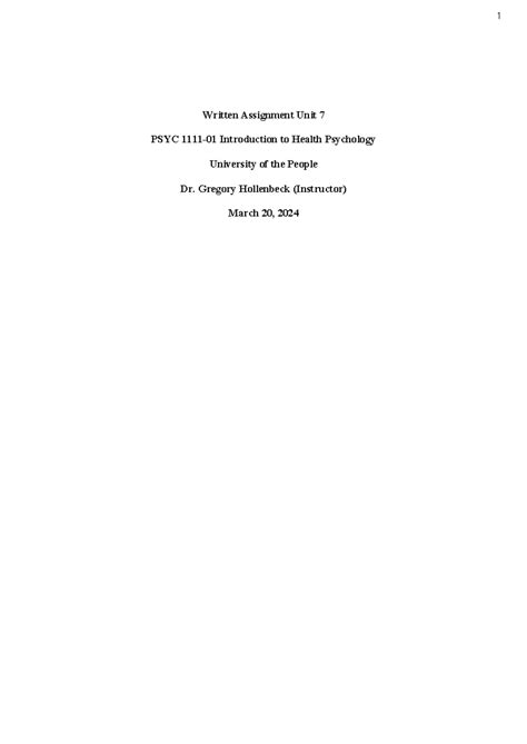 Written Assignment Unit 7 Pyc1111 Written Assignment Unit 7 Psyc 1111