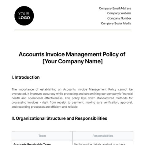 Accounts Invoice Management Policy Template Edit Online And Download Example