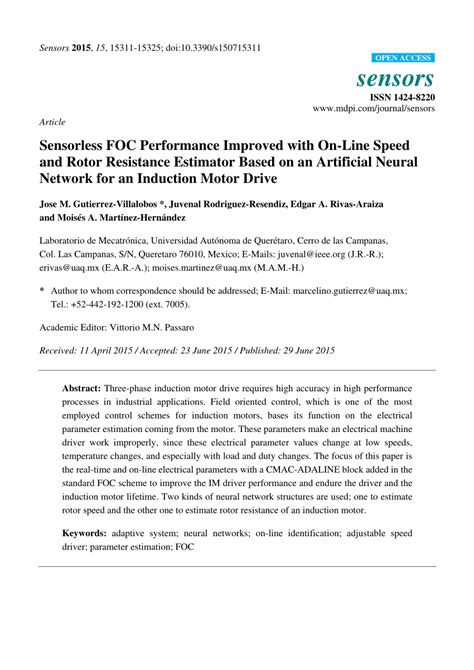 Pdf Sensorless Foc Performance Improved With On Line Speed And Rotor Resistance Estimator