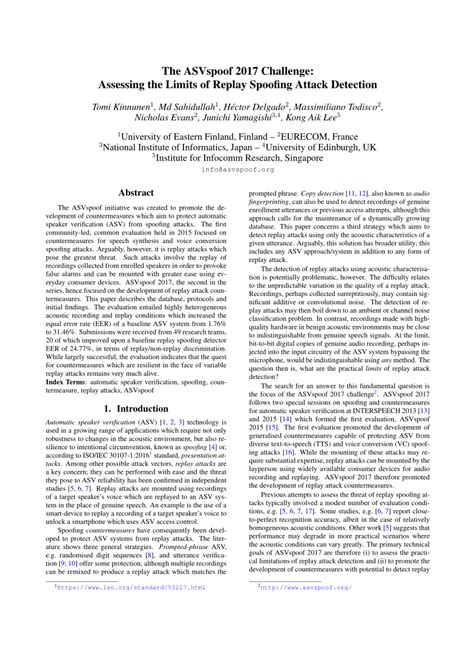 Pdf The Asvspoof 2017 Challenge Assessing The Limits Of Replay Spoofing Attack Detection