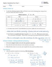 Algebra 2 Quadratics Equations And Models Course Hero