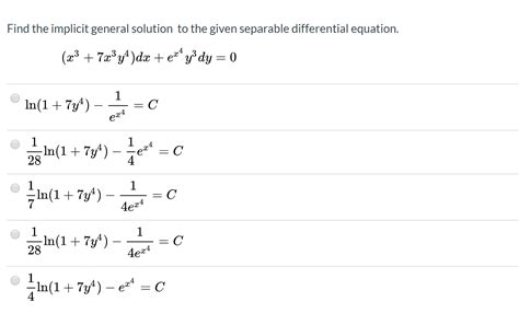 Solved Find The Implicit General Solution To The Given