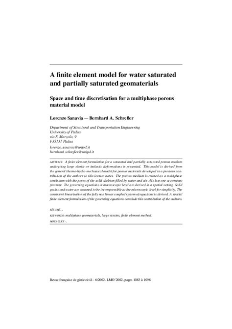Pdf A Finite Element Model For Water Saturated And Partially Saturated Geomaterials Bernhard