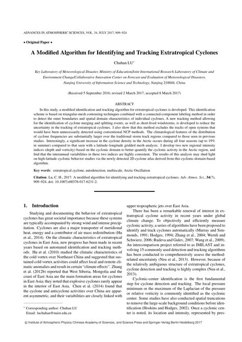Pdf A Modified Algorithm For Identifying And Tracking Extratropical