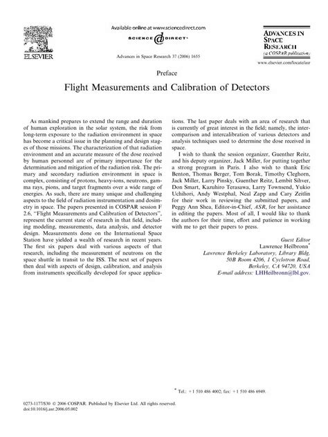 Pdf Flight Measurements And Calibration Of Detectors Dokumentips
