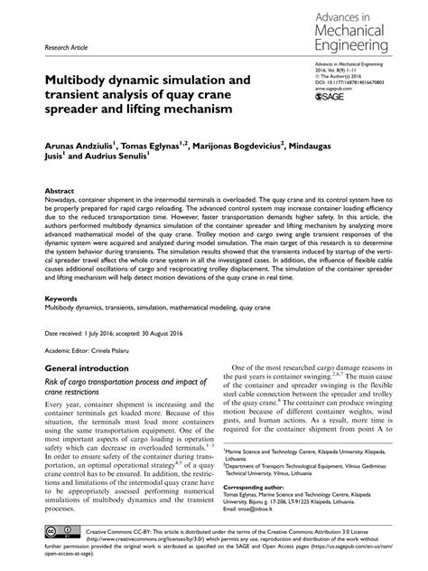 Pdf Multibody Dynamic Simulation And Transient Analysis Of Quay Crane Spreader And Lifting