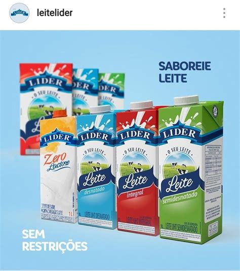 Leite Líder Nas Versões Integral Desnatado Semidesnatado Ou Zero Lactose Todas As Opções