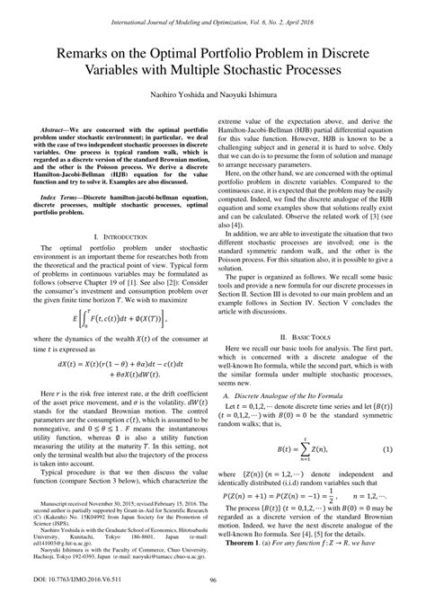 pdf remarks on the optimal portfolio problem in discrete variables with multiple stochastic