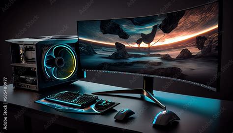 Create A Sleek Gaming Setup With A Curved Monitor Rgb Lighting And A Custom Built Desk With A