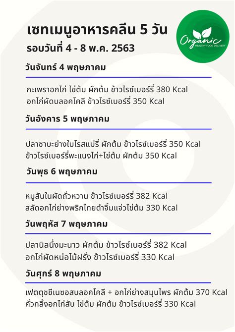 อาหารคลีนลำพูน เซทอาหารคลีน 5 วัน รอบวันที่ 4 8 พ ค Facebook