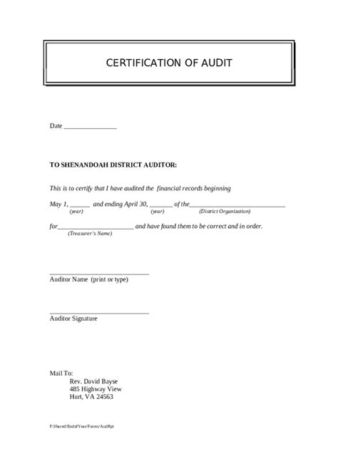 Certification Of Audit Doc Template Pdffiller