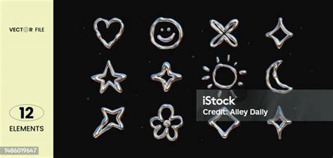 벡터 그림 크롬 Y2k 요소 집합입니다 광택 있는 액체 금속 효과가 있는 트렌디한 모양 디자인 웹 또는 인쇄 프로젝트에 적합합니다 밀레니엄에 대한 스톡 벡터 아트 및 기타