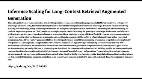 Inference Scaling For Long Context Retrieval Augmented Generation Youtube