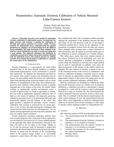Pdf Parameterless Automatic Extrinsic Calibration Of Vehicle Mounted Lidar Camera Systems
