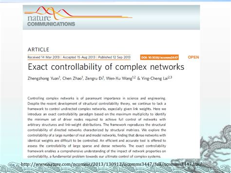 Exact Controllability Of Complex Networks Ppt Download