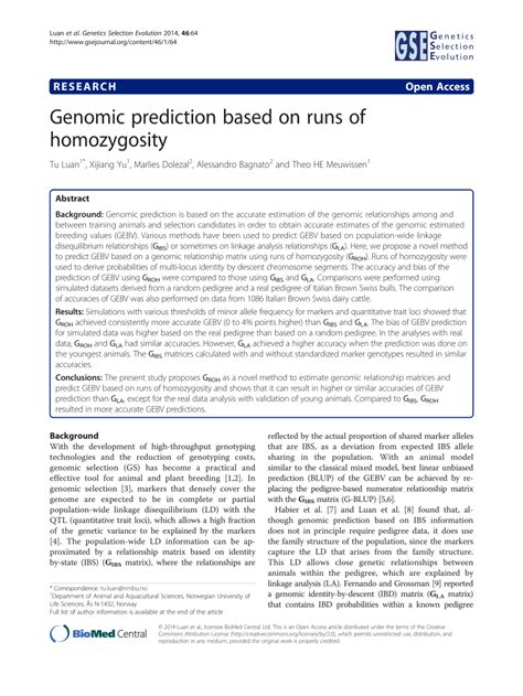 Pdf Genomic Prediction Based On Runs Of Homozygosity