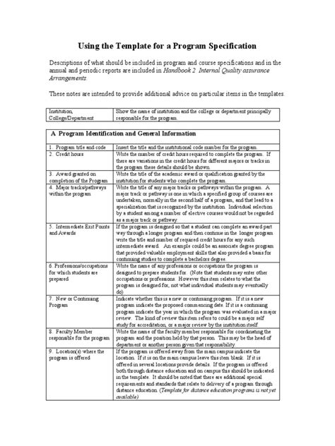 Using The Template For A Program Specification Pdf