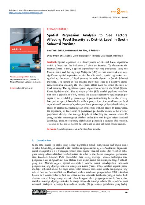 Pdf Spatial Regression Analysis To See Factors Affecting Food