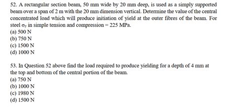 Solved 52 A Rectangular Section Beam 50 Mm Wide By 20 Mm