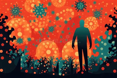 Different Shapes Bacterias And Virus Cells Near Person Silhouette