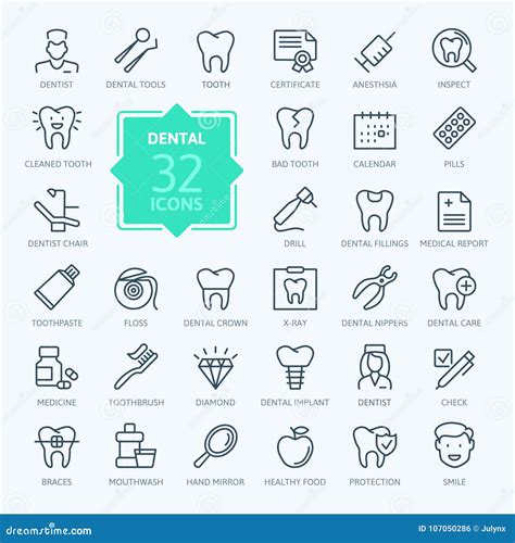 Dental Web Icon Set Outline Icon Set Stock Vector Illustration Of Human Icon 107050286