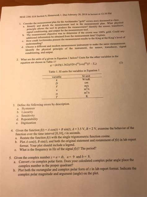Solved Mae 2381 S18 Section 4 Homework I Due February 20