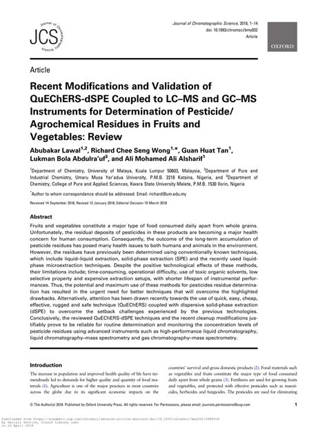 Pdf Recent Modifications And Validation Of Quechers Dspe Coupled To Lc Ms And Gc Ms