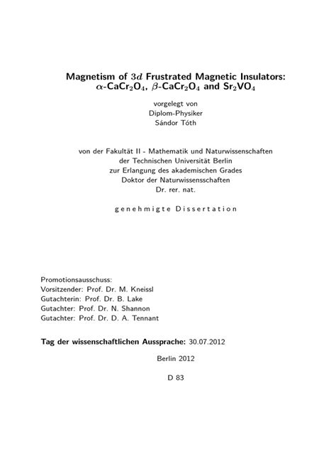 Magnetism Of 3d Frustrated Magnetic Insulators Pdf Atomic Orbital Electron