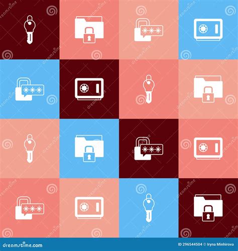 Set Pop Art Key Folder And Lock Cyber Security And Safe Icon Vector Stock Illustration