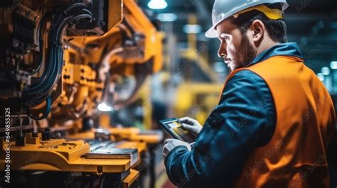 Engineer Checking Machines For Safety Protocol In A Manufacturing Plant