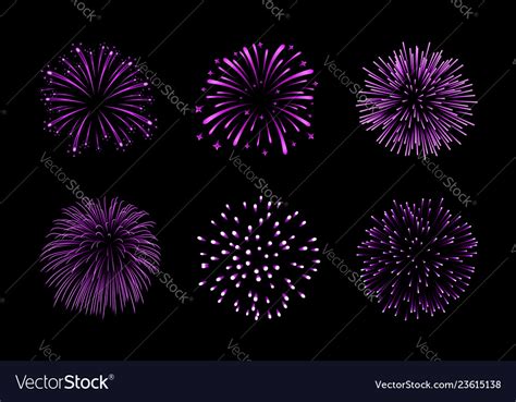 Beautiful Purple Fireworks Set Bright Royalty Free Vector