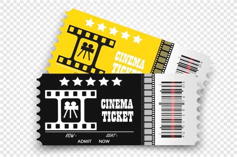 투명 한 배경에 고립 된 영화 티켓입니다 현실적인 영화관 입장권 프리미엄 벡터