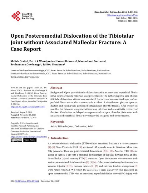Pdf Open Posteromedial Dislocation Of The Tibiotalar Joint … Pdf Ojo