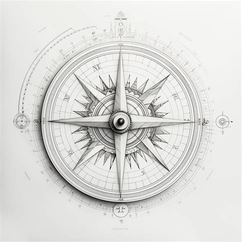 Premium Photo Photo Minimalist Compass Pencil Drawing With Coordinates