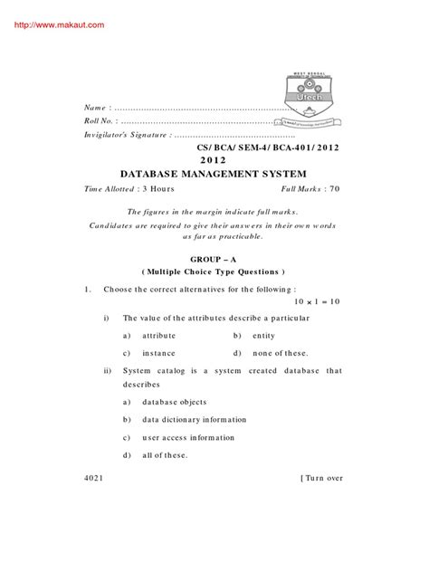 Bca Bca 401 Database Management System 2012 Download Free Pdf Relational Model Databases